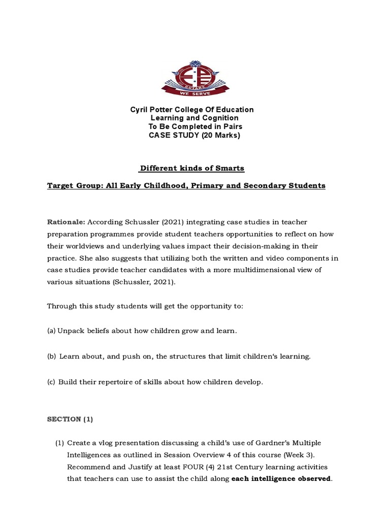 EDU122 - Assessment 1 (Case Study) (1) Learning and Cognition | PDF ...