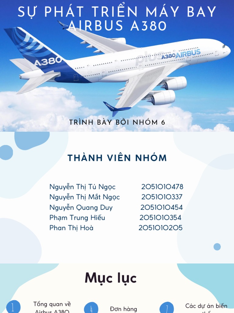 Sự Phát Triển Máy Bay Airbus A380 PPT - Nhóm 6 | PDF