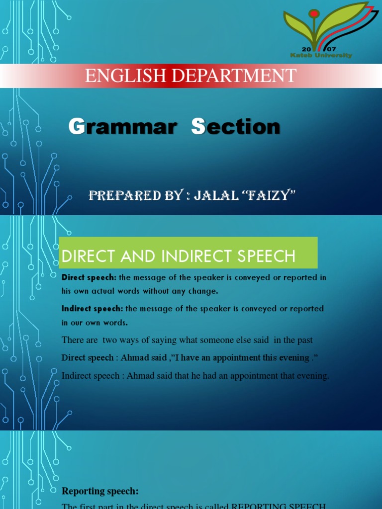 Direct and Indirect Speech | PDF | Verb | Linguistic Morphology