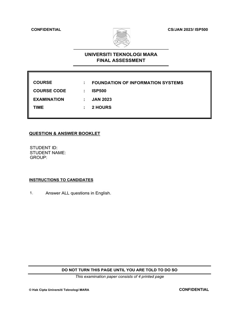ISP500 Final Assessment Guide | PDF | Radio Frequency Identification ...