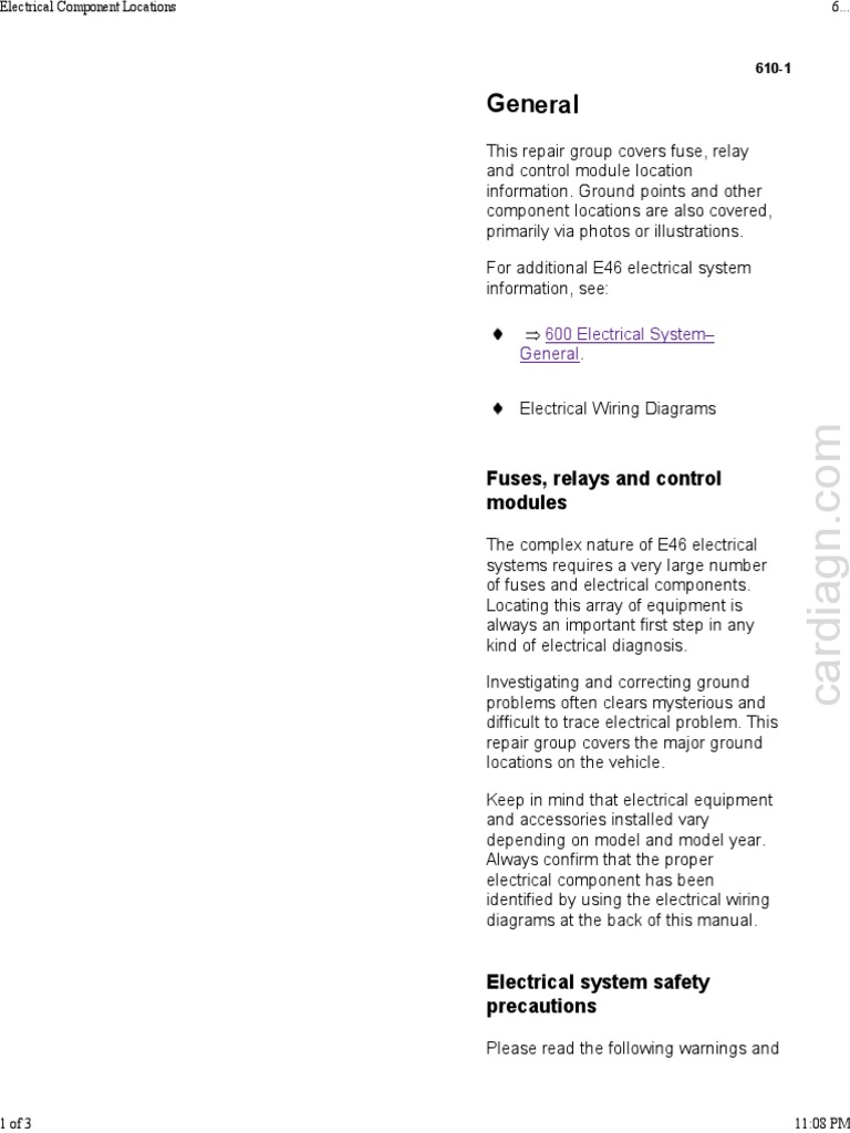 BMW E46 Electrical Guide | PDF | Fuse (Electrical) | Trunk (Car)
