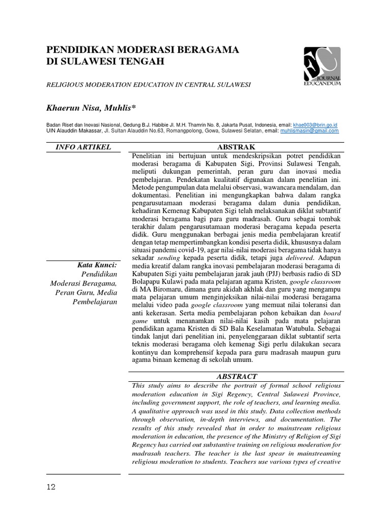 Pendidikan Moderasi Beragama Di Provinsi Sulawesi Selatan | PDF