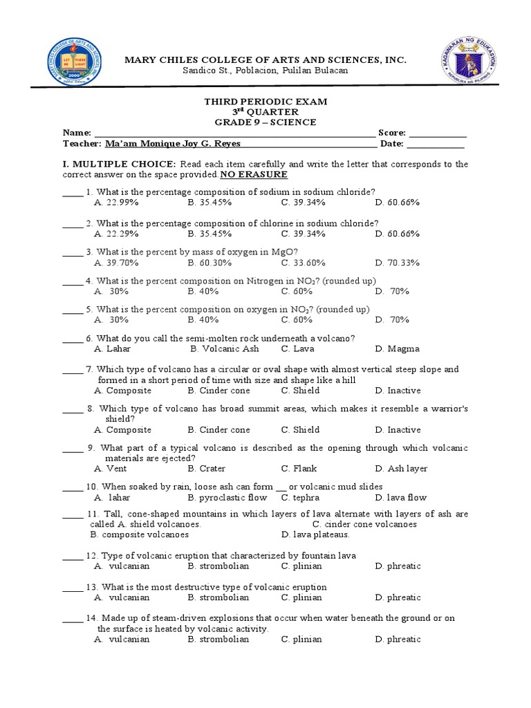 3rd Periodic Exam | PDF | Types Of Volcanic Eruptions | Volcano
