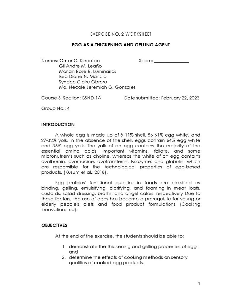 Ex. 2. Egg As A Thickening and Gelling Agent | PDF | Egg As Food | Egg ...