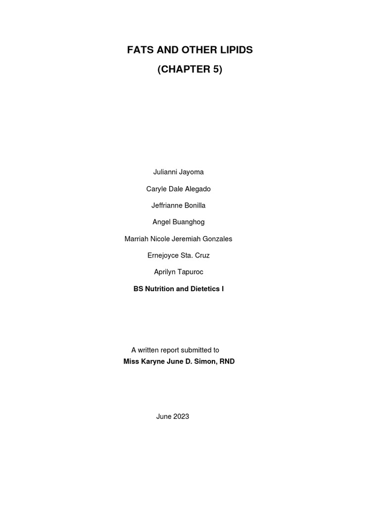 FATS AND OTHER LIPIDS Report Basic Nutri Group 5 BSND1A | PDF | Fat ...