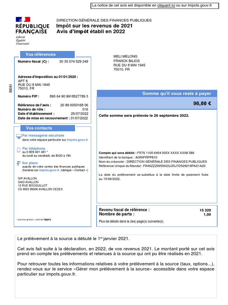 Avis D'imposition 2021 | PDF | Impôt sur le revenu | Financement du ...