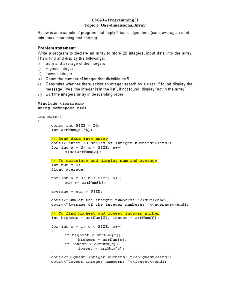 CSC404 - Chap3 - Array Seven Algorithms | PDF | Computing ...