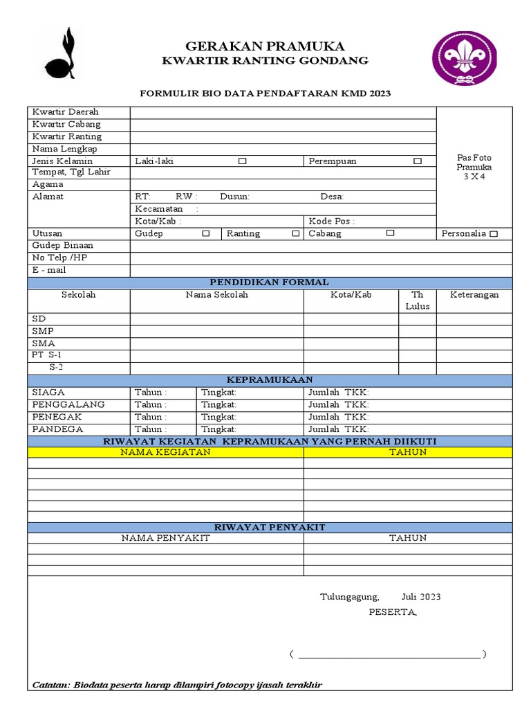 FORM BIODATA PESERTA KMD | PDF