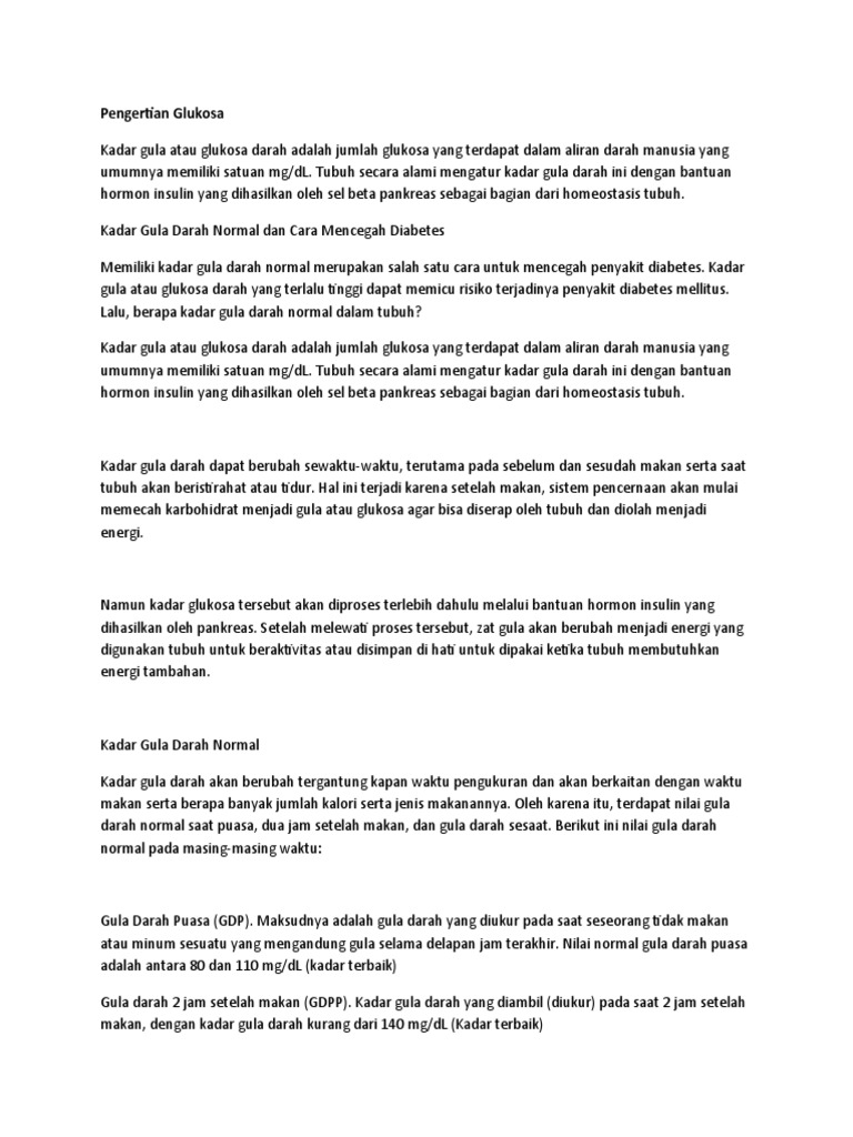 Arti dan Kadar Glukosa Darah Normal | PDF | Kesehatan Holistik | Sains ...