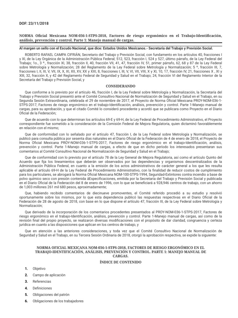 Nom 036 STPS | PDF | Factores humanos y ergonomía