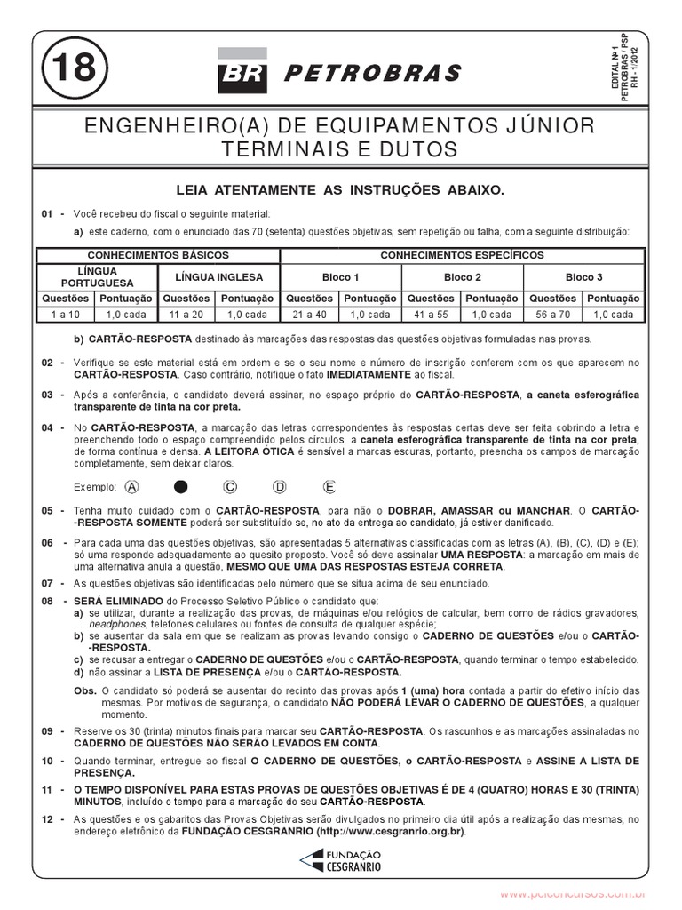Prova 18 Engenheiro A de Equipamentos Junior Terminais e Dutos | PDF | Gramática | Calor