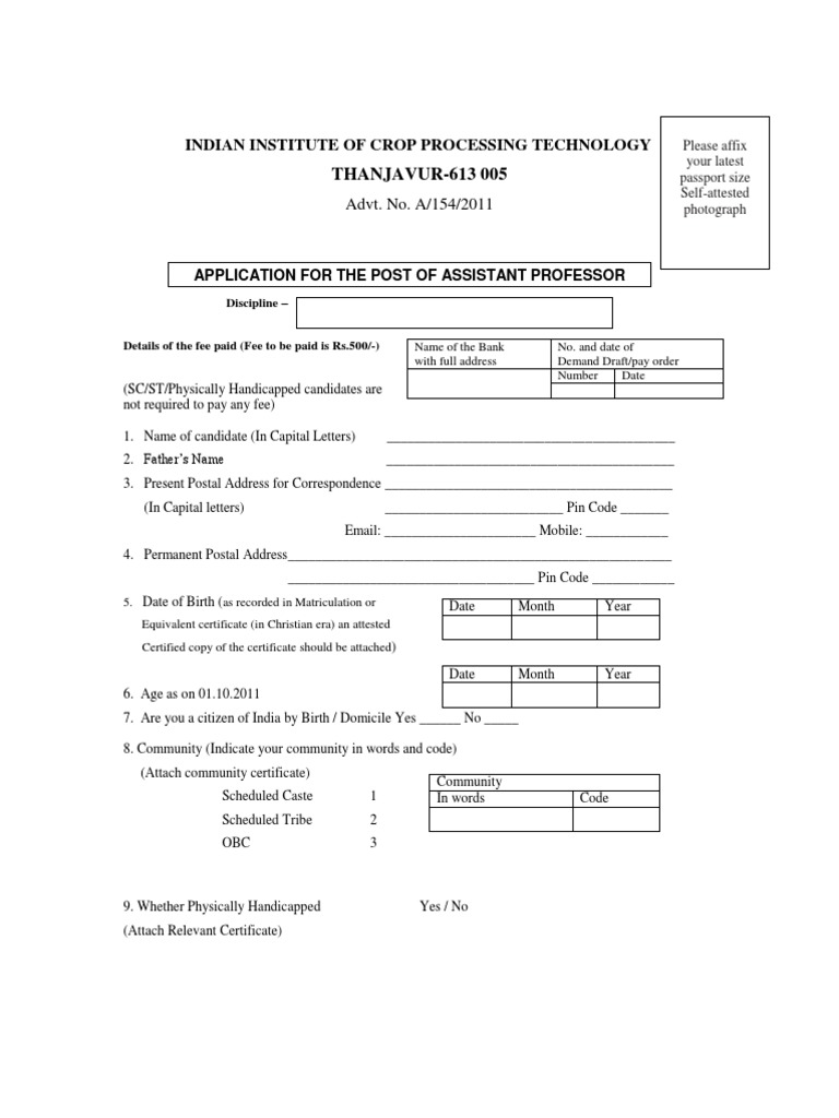 Application For Assistant Professor 19.09.2011!8!1 | PDF | Postgraduate ...