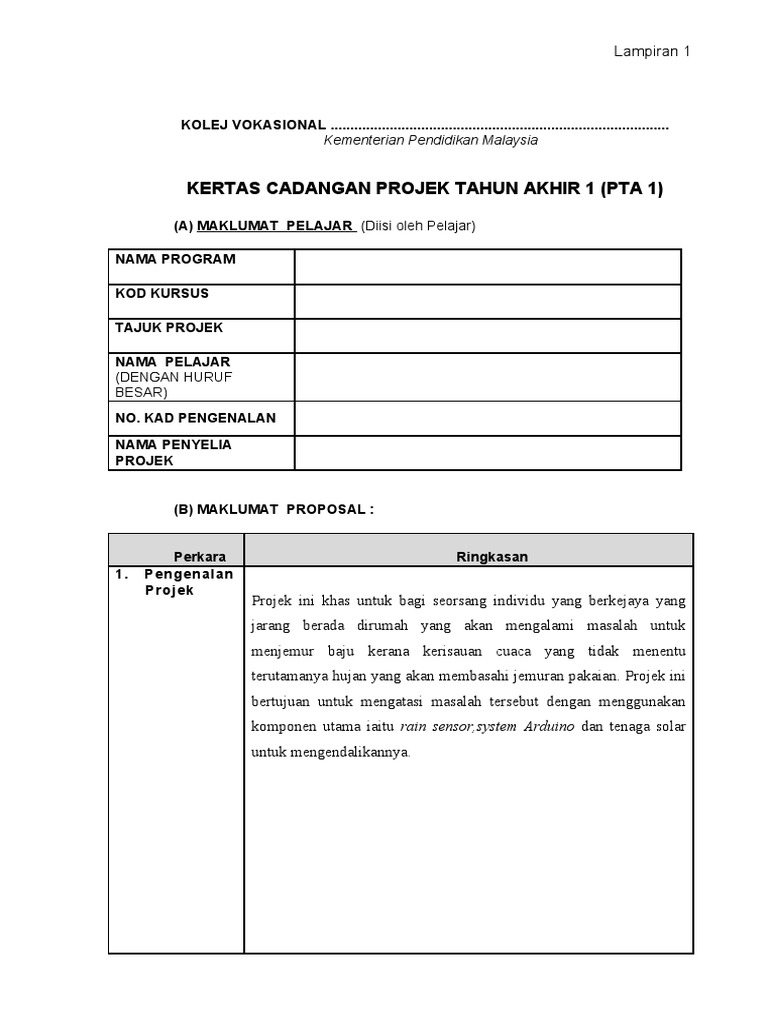 Contoh Lampiran Proposal Projek PTA 1 | PDF | Komputer