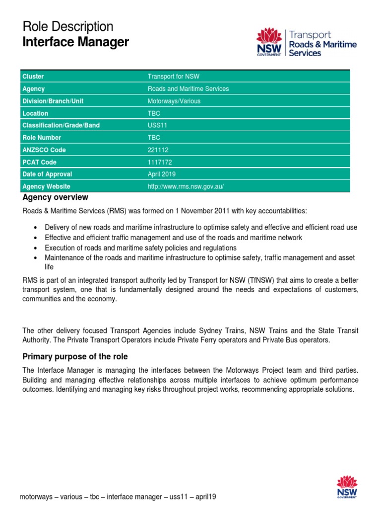 Interface Manager Role Overview | PDF | Risk | Project Management