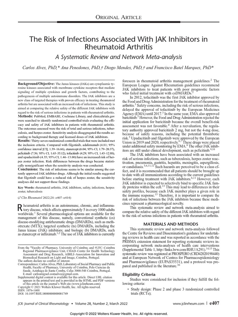 The Risk of Infections Associated With JAK.25 | PDF | Rheumatoid ...