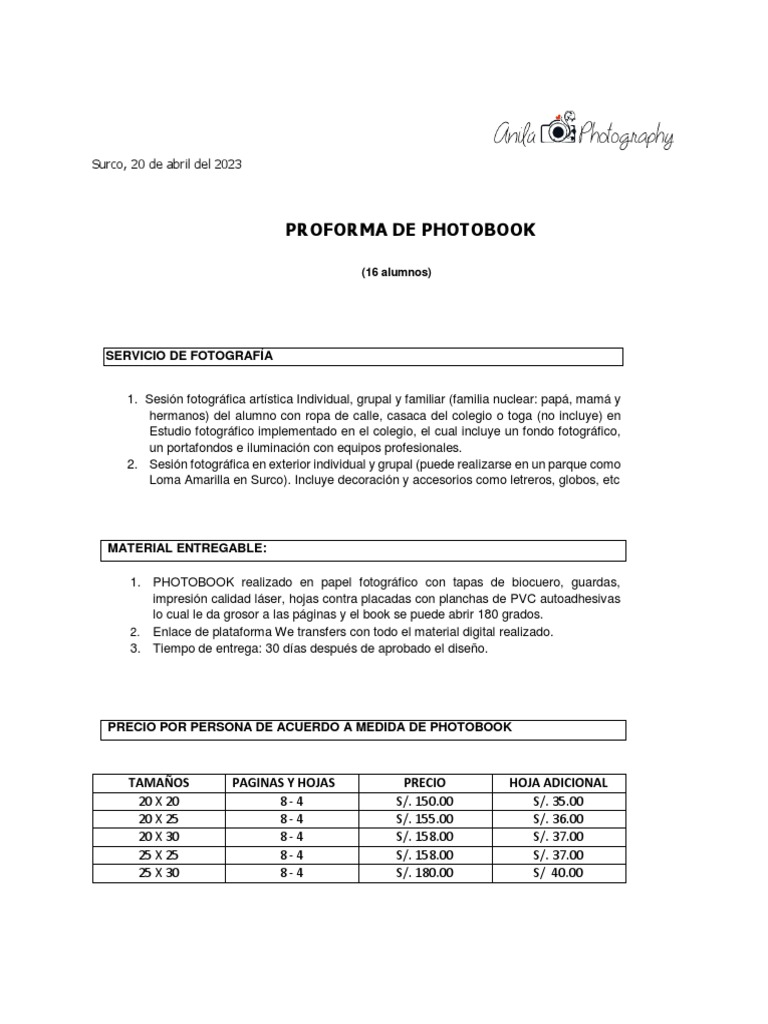 Proforma Photobook 16 Alumnos | PDF