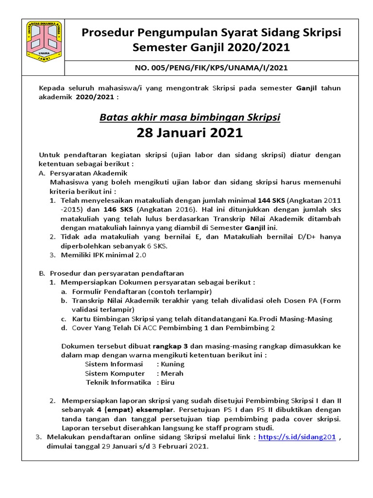 Prosedur Pengumpulan Syarat Sidang Skripsi Ganjil 2020 2021 1 | PDF