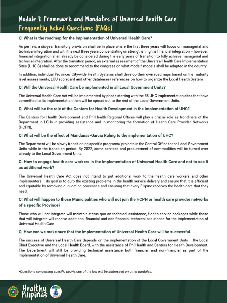 Module 1 - Frequently Asked Questions | PDF | Health Care | Universal ...