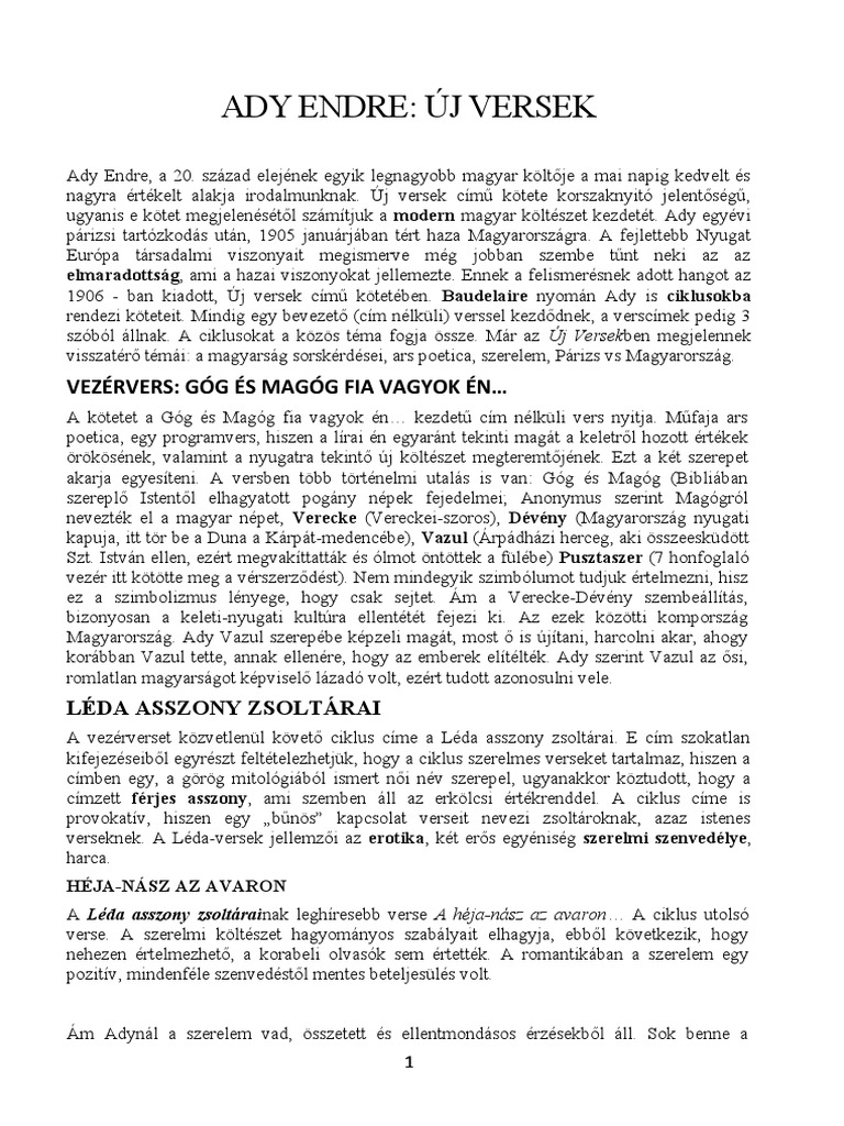 Ady Új Versek Kötet | PDF