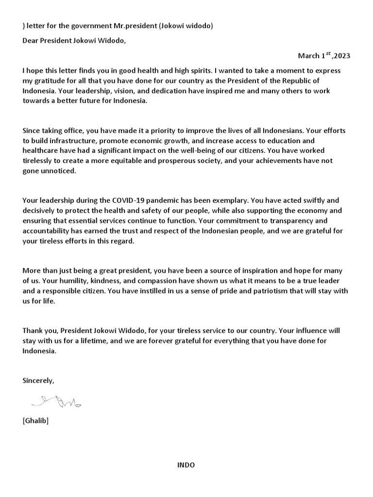 Letter For The MR President | PDF | Gratitude | Economies