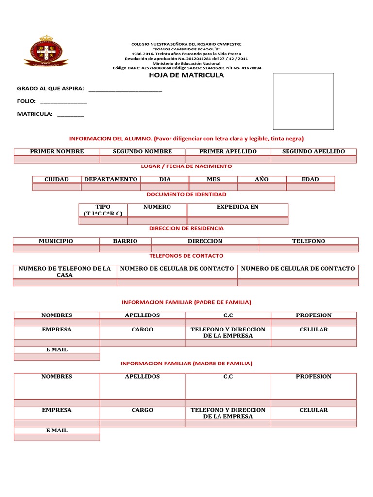 Documento 1 - Hoja de Matrícula | PDF