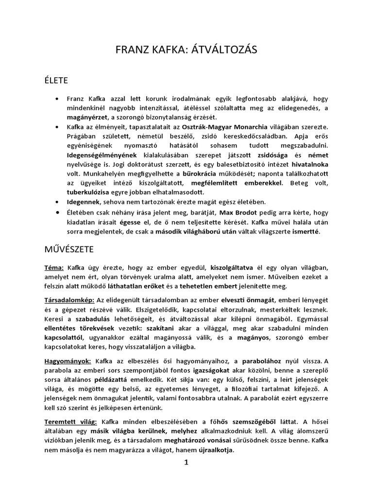 Franz Kafka Átváltozás | PDF