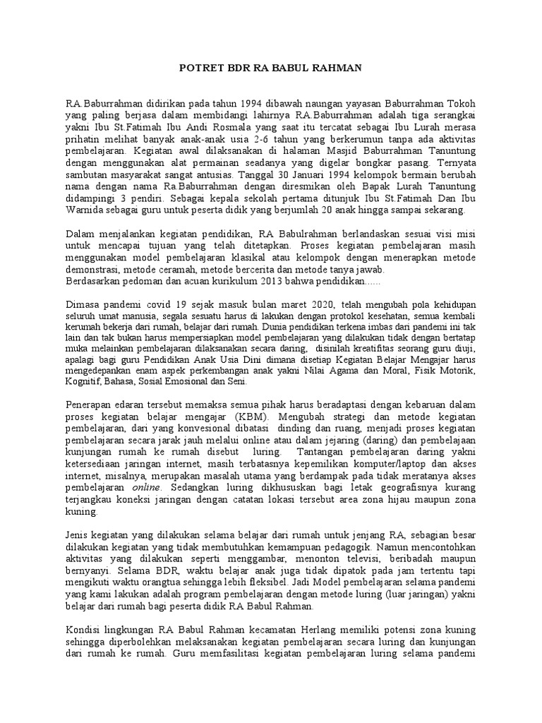 POTRET Belajar Dari Rumah RA BABUL RAHMAH | PDF | Kesehatan Holistik