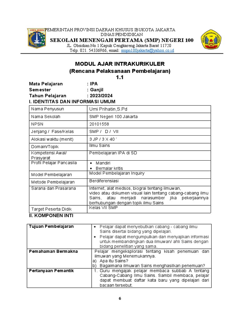 Modul IPA SMP Negeri 100 Jakarta | PDF