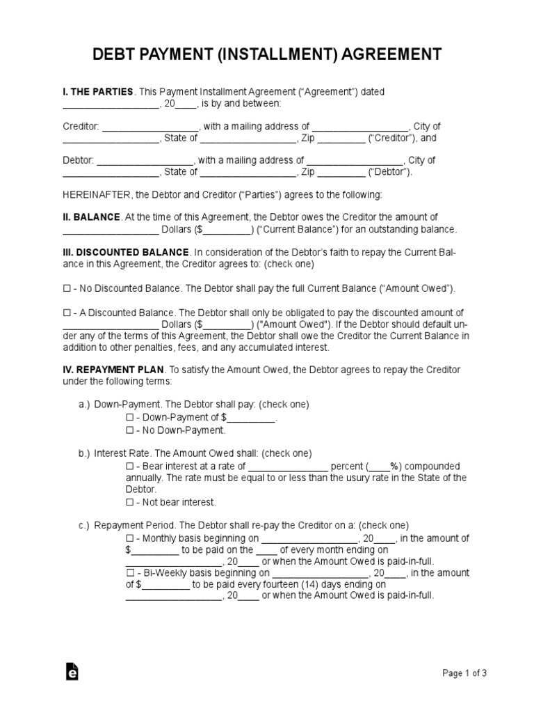 Debt Payment Installment Agreement | PDF | Debtor | Debt