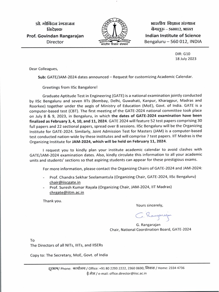 Schedule of GATE 2024 | PDF