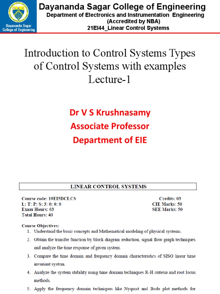 19EI5DCLCS - Lect 1-Introduction To Control System | PDF | Discrete Time And Continuous Time ...