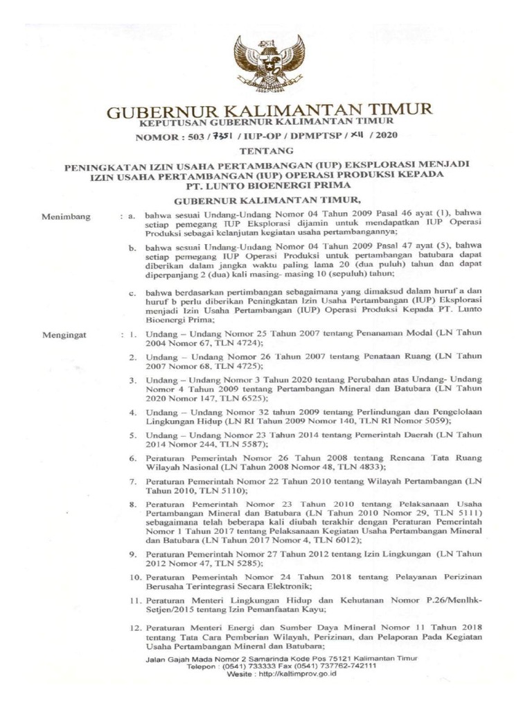 SK IUP OP PT - Lunto Bioenergi Prima | PDF