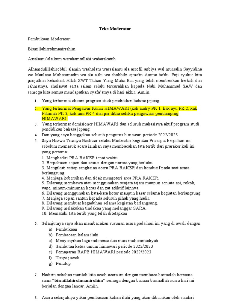 Teks Moderator Praraker | PDF