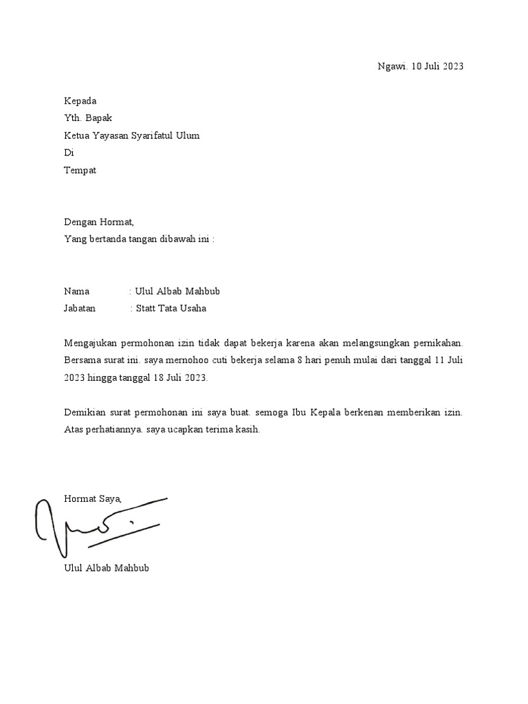 707 - Contoh Surat Pengajuan Cuti | PDF