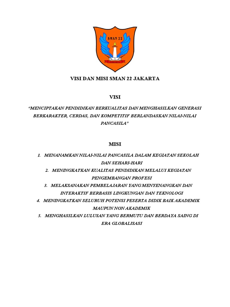 Visi Dan Misi Sman 22 Jakarta | PDF