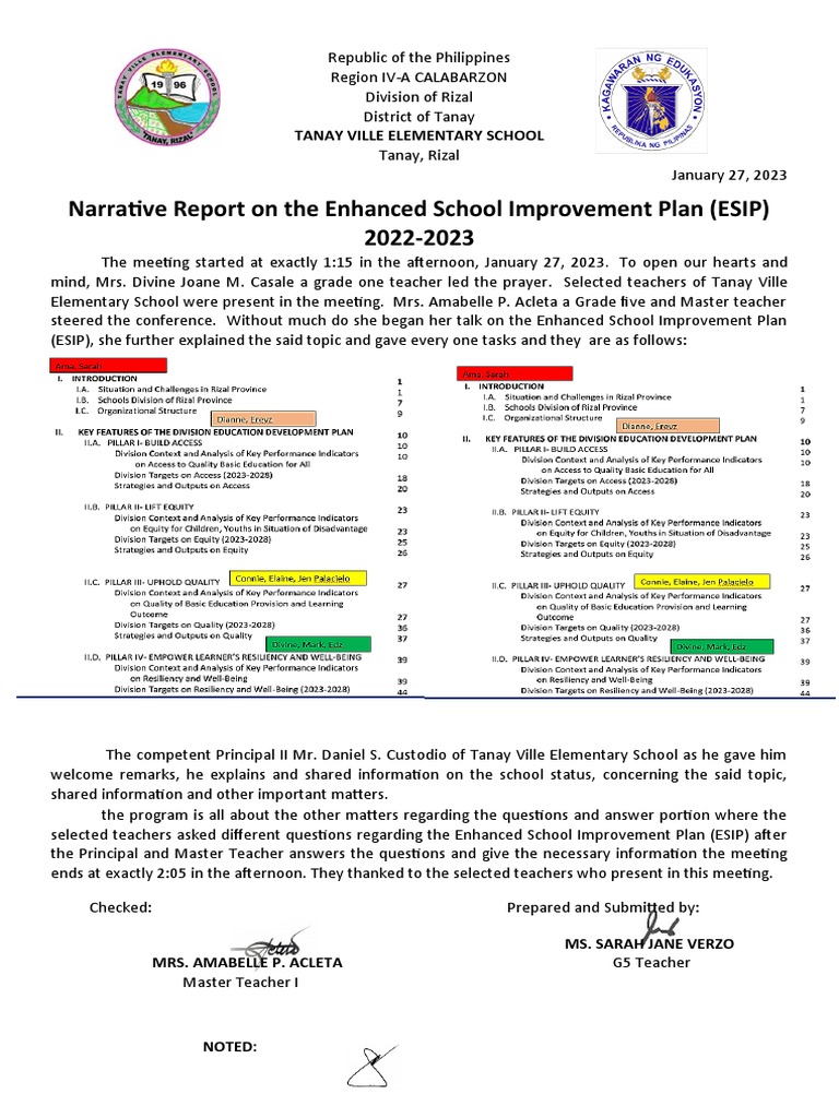 ESIP Narrative Report 2022-2023 | PDF