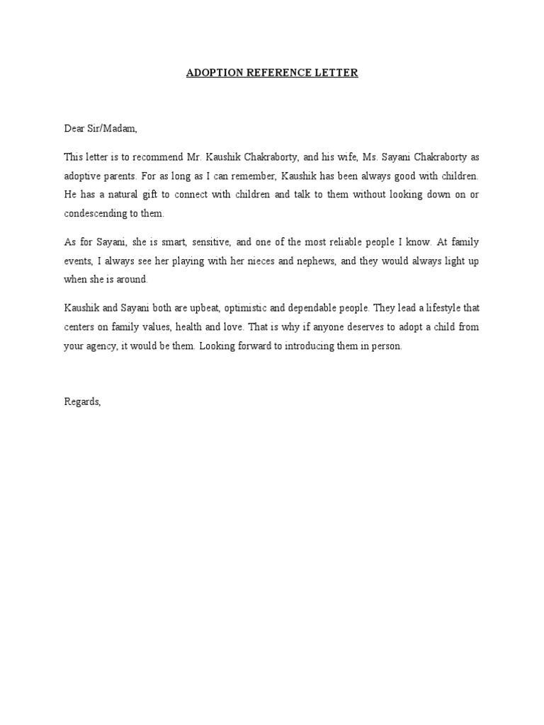 Adoption Reference Letter | PDF