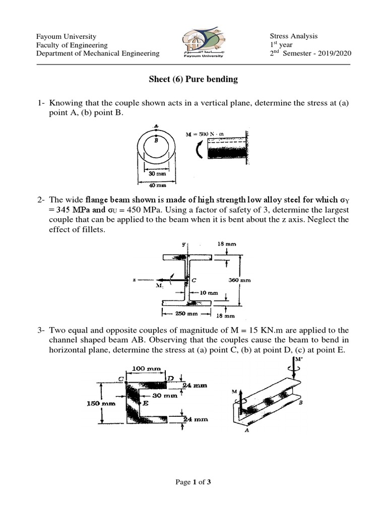 Sheet 6 Pure Bending | PDF | Beam (Structure) | Stress (Mechanics)