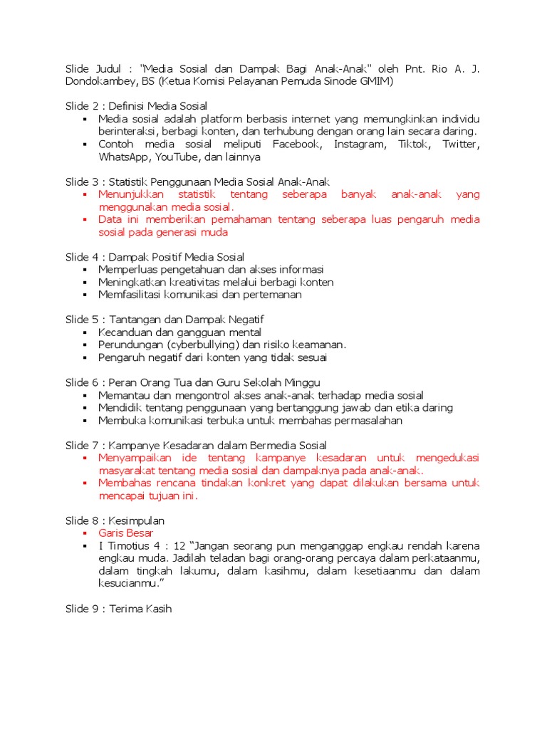 Draft Materi Media Sosial Dan Dampak Bagi Anak-Anak | PDF