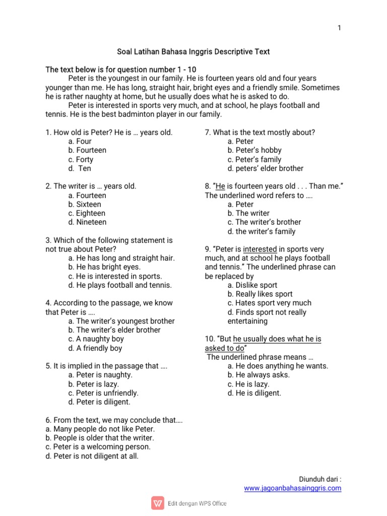 Descriptive Text Practice Questions | PDF