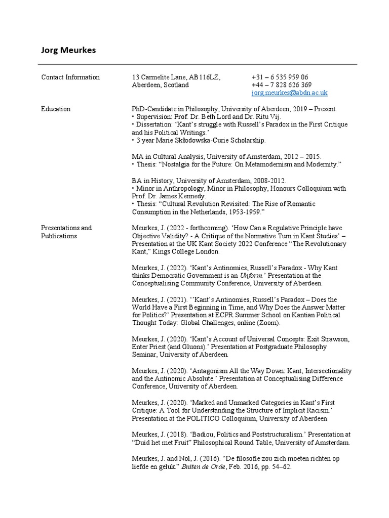 Jorg Meurkes CV 2022 Deze Nieuw1 | PDF | Immanuel Kant