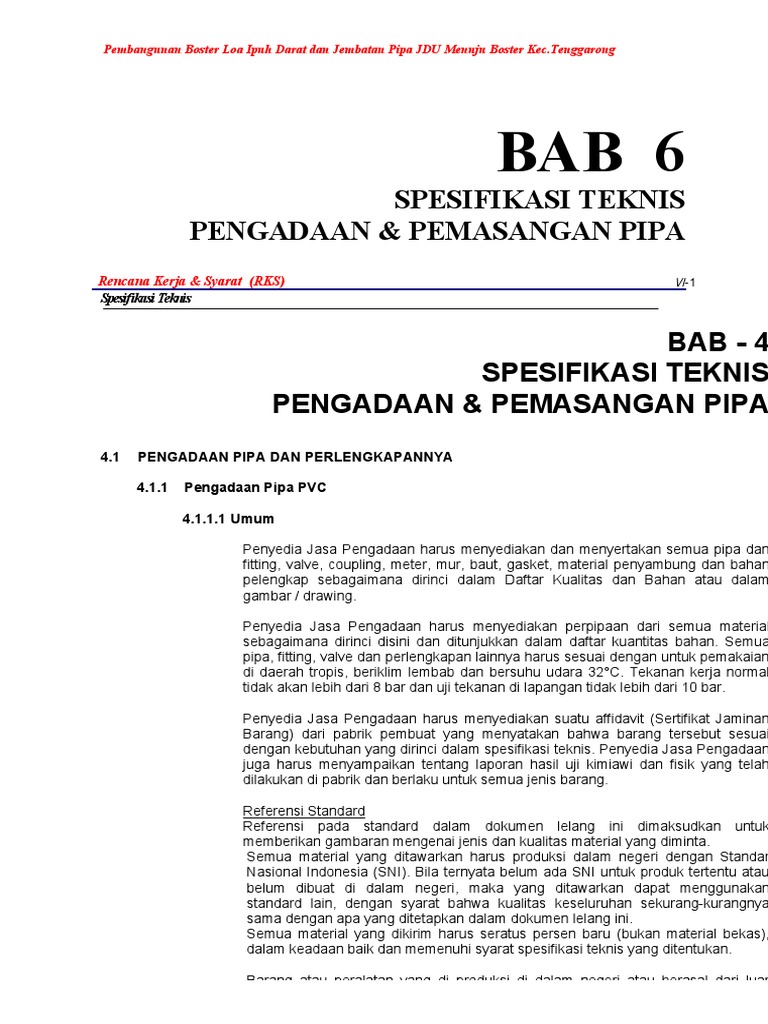BAB 6 Spesifikasi Teknis Pipa HDPE | PDF