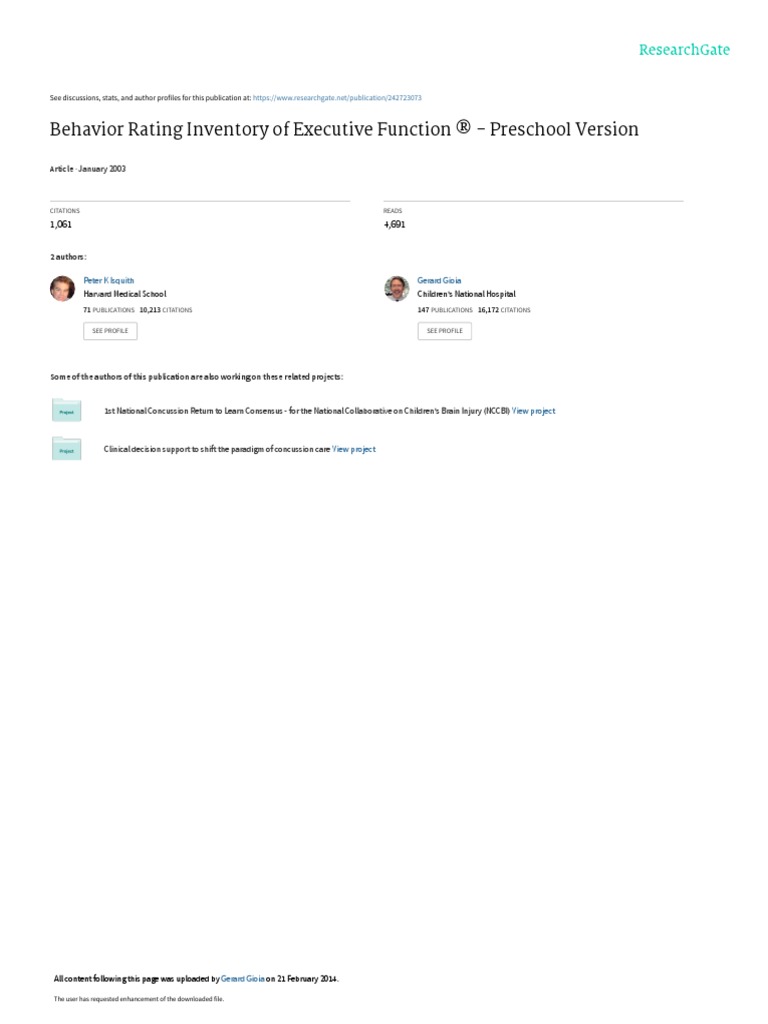 Behavior Rating Inventory of Executive Function R | PDF | Behavioural ...