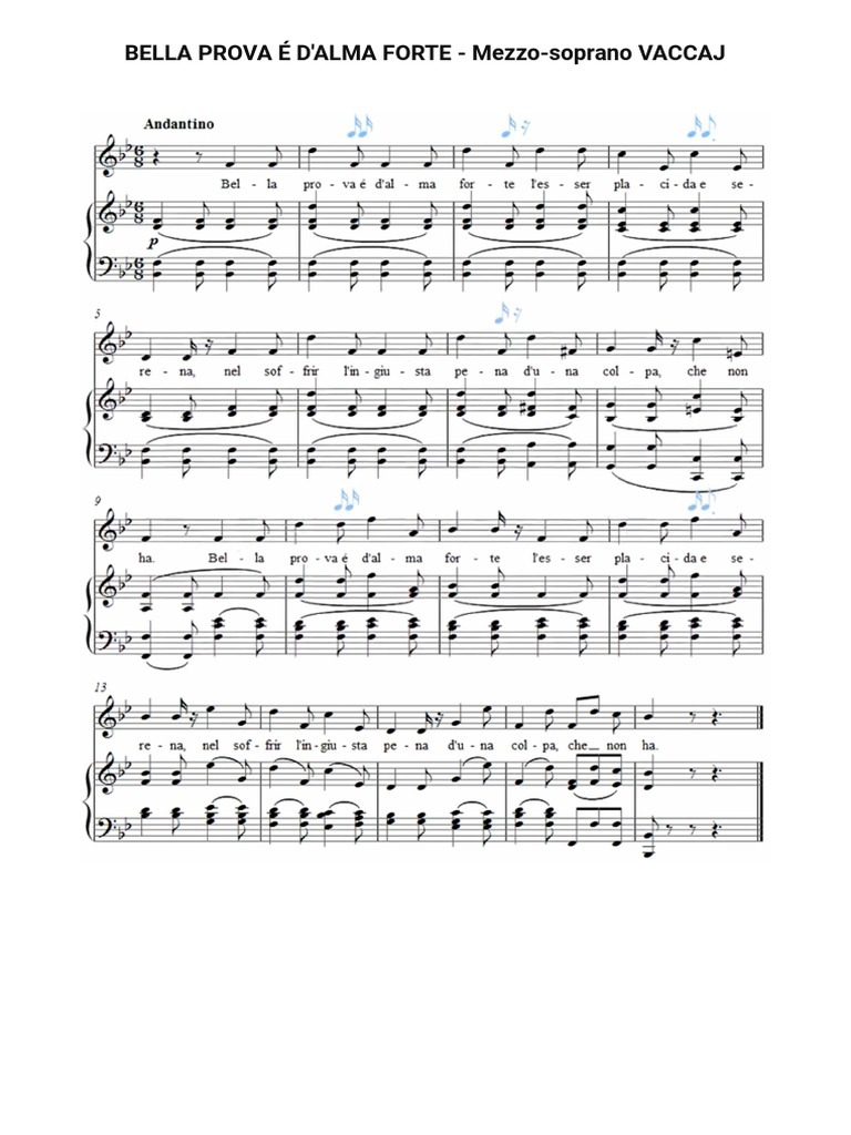 Nicola Vaccaj. Bella Prova É D'alma Forte - Mezzo Soprano | PDF