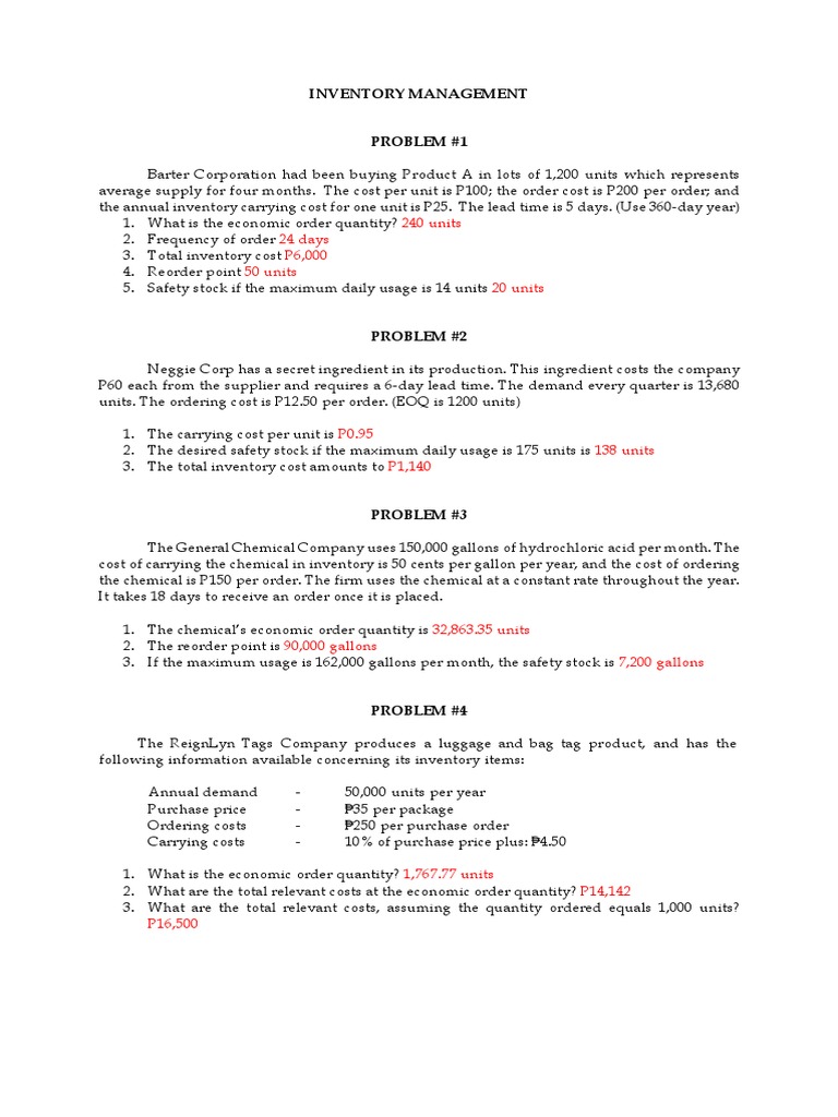 11 D Inventory Management Problems KEY | PDF | Supply Chain Management | Business Process