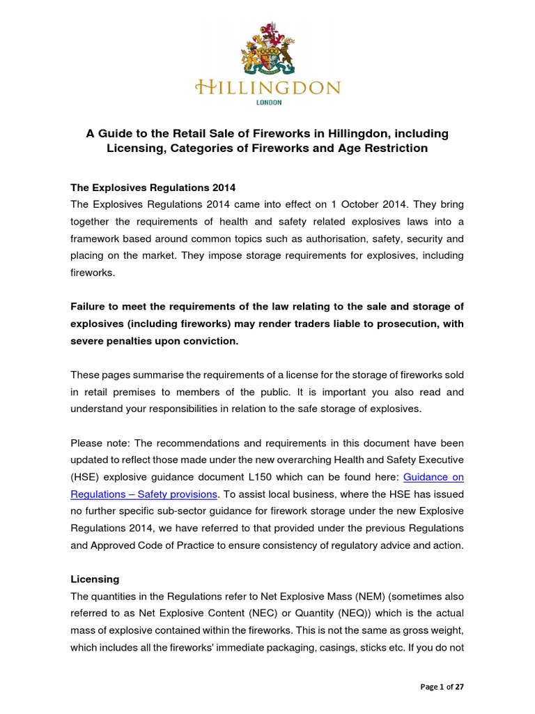 Fireworks - Guidance Notes For Traders - New LBH Version | PDF ...