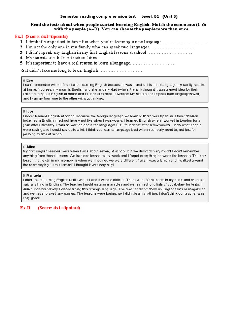 B1 Level English Reading Comprehension | PDF | English Language ...