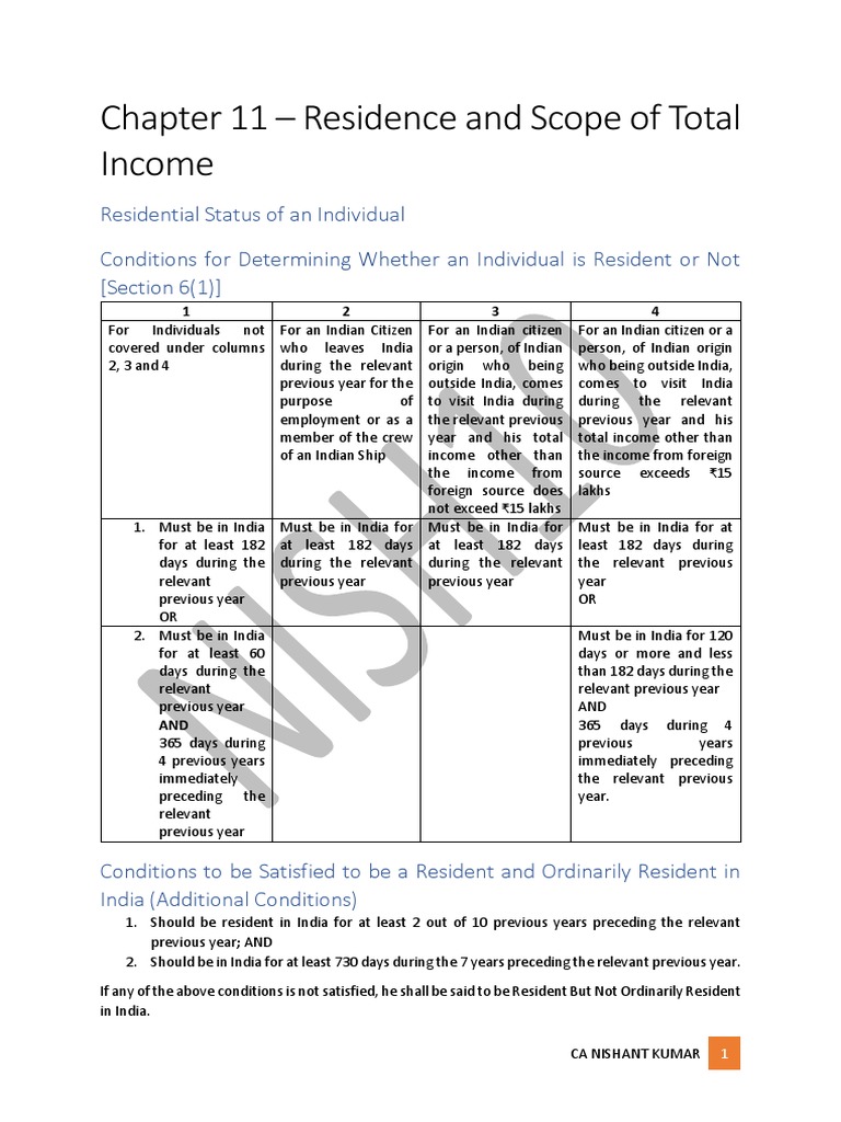 Residential Status & Total Income Scope | PDF | Capital Gain | Dividend
