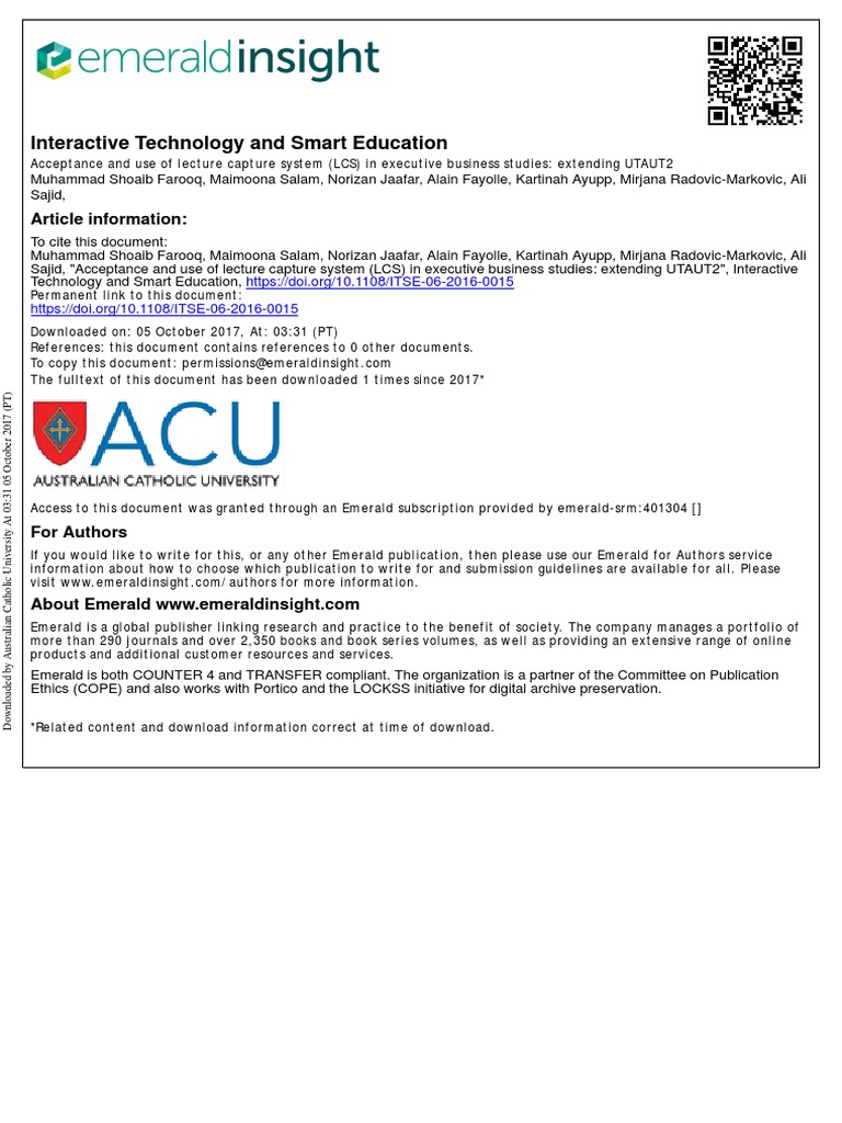 Acceptance and Use of Lecture Capture System (LCS) in Executive ...