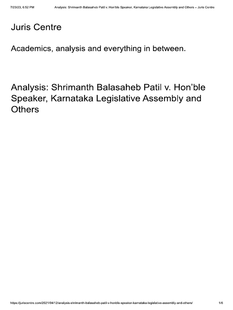 Shrimanth Balasaheb Patil v. Hon'ble Speaker, Karnataka Legislative ...